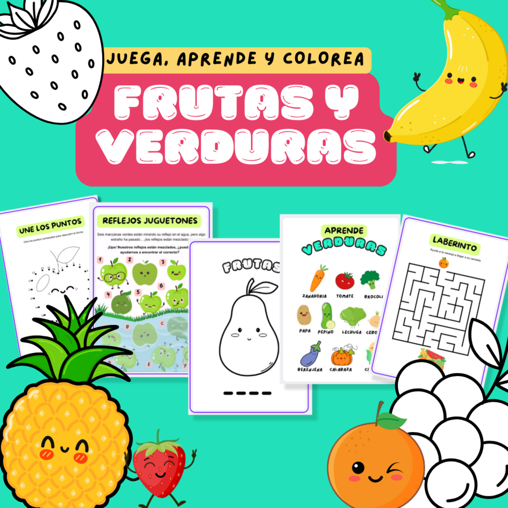 Frutas y verduras: Colorea, Juega y Aprende
