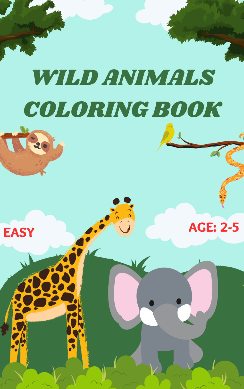 Wild Animals Coloring Book For Kids - Easy