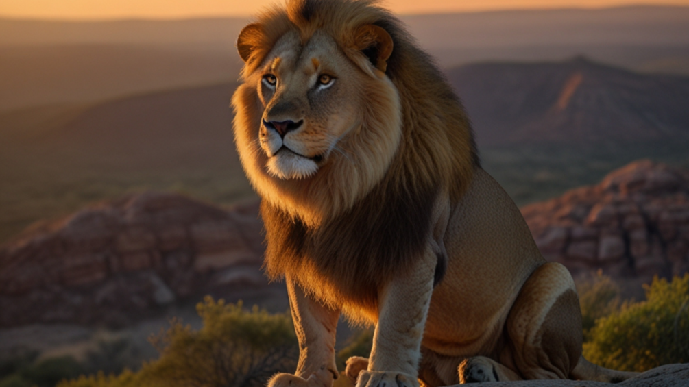 Late in the afternoon a lion stood alone on a rocky hill