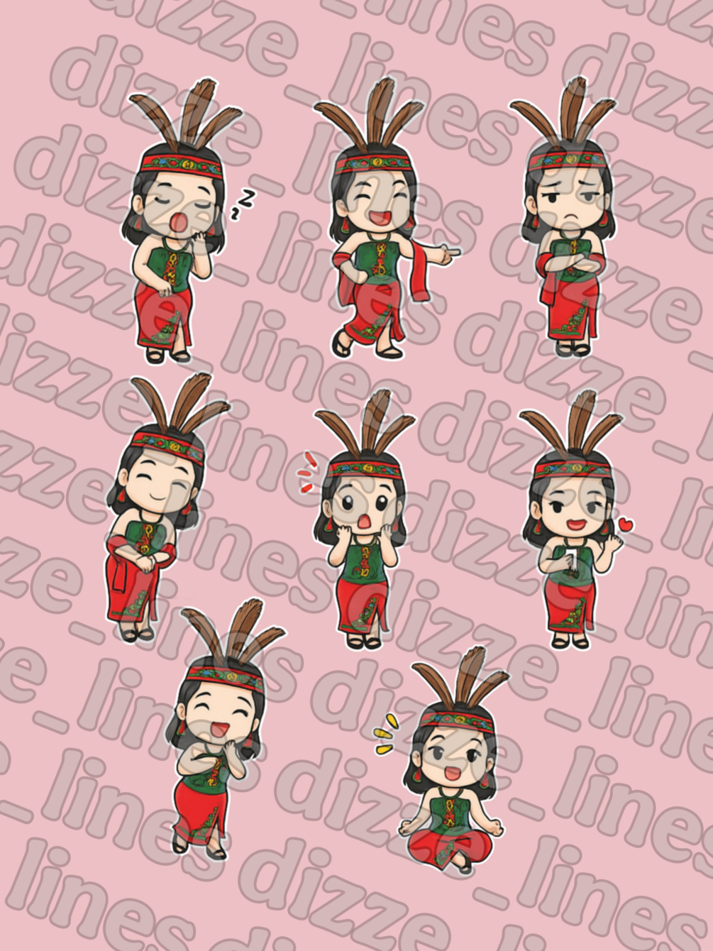 Chibi Sticker Pack – Borneo Cultural Series (24 PNG)