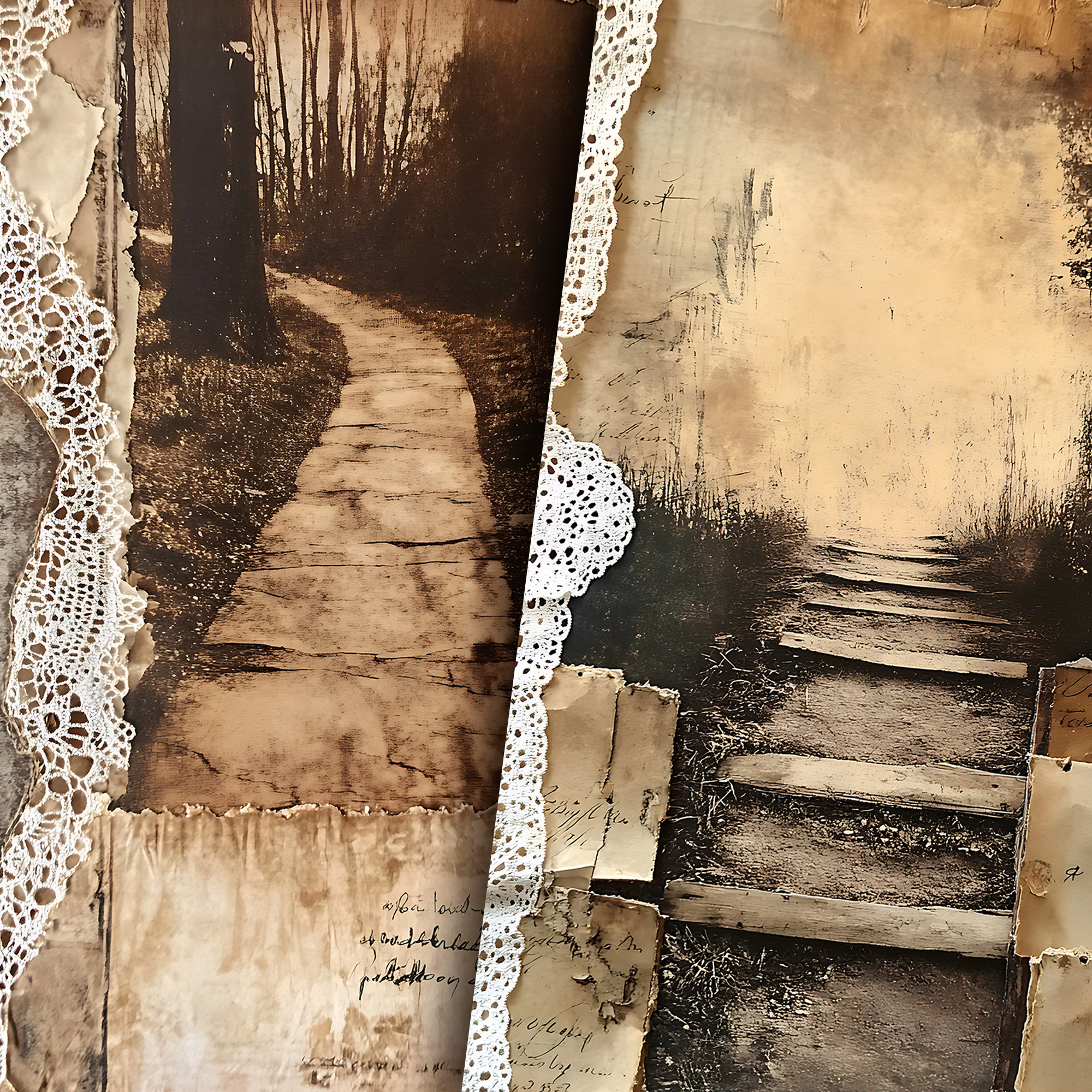 20 pc Framed Path, Road Assemblage Printable Ephemera Collage Junk ...