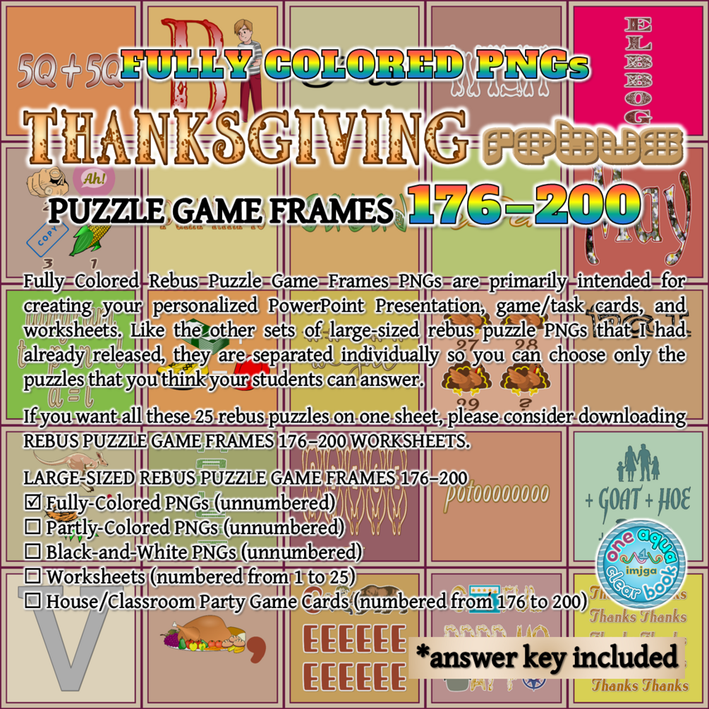 Fully Colored THANKSGIVING Rebus Puzzle Game Frames 176–200 PNGs