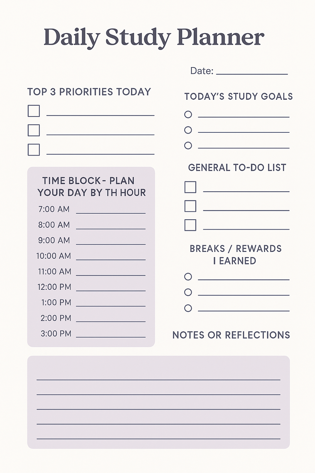 Daily study planner