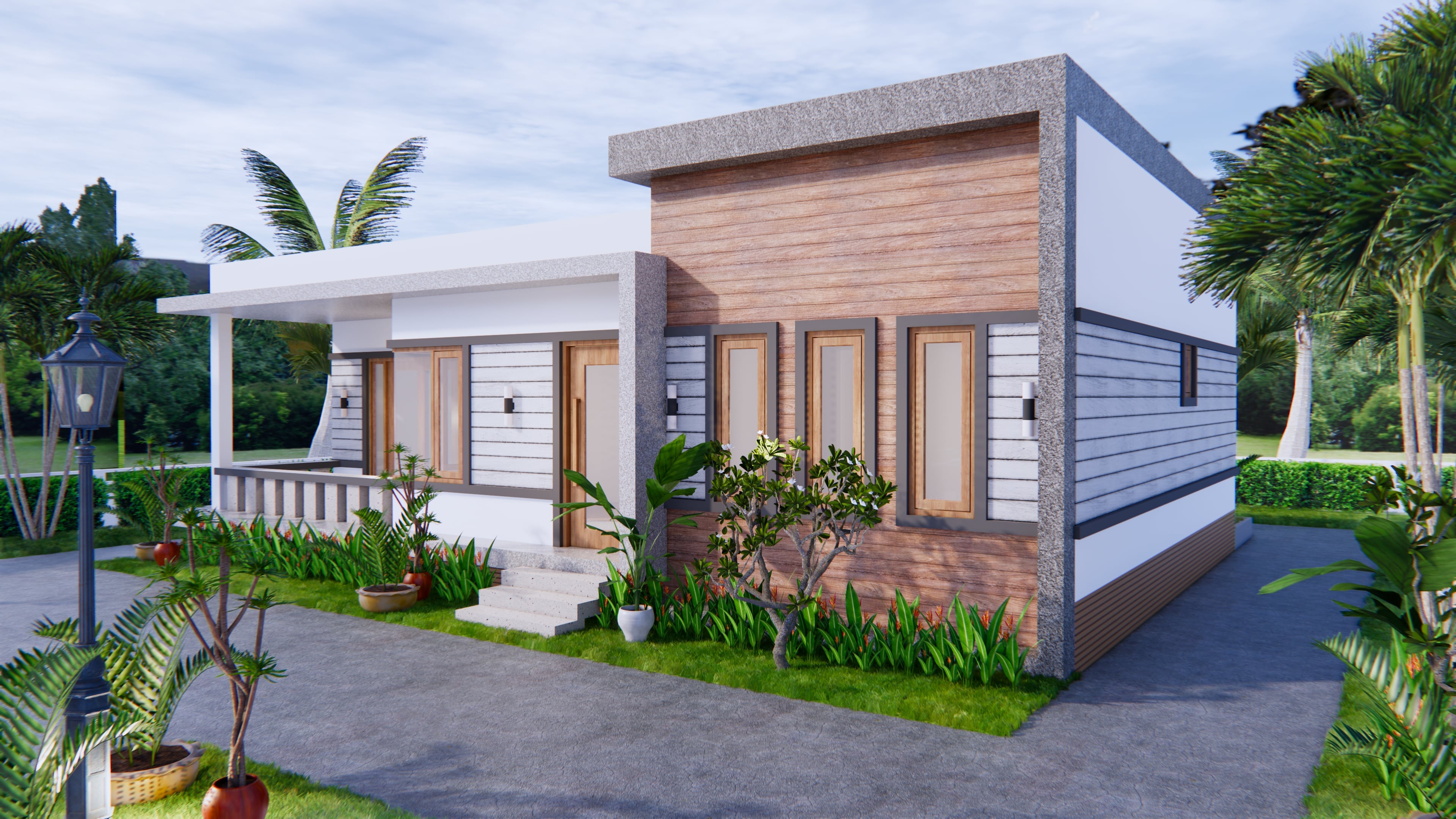 40x40 One Level House Plans 12x12 Meters 3 Beds Full Plans