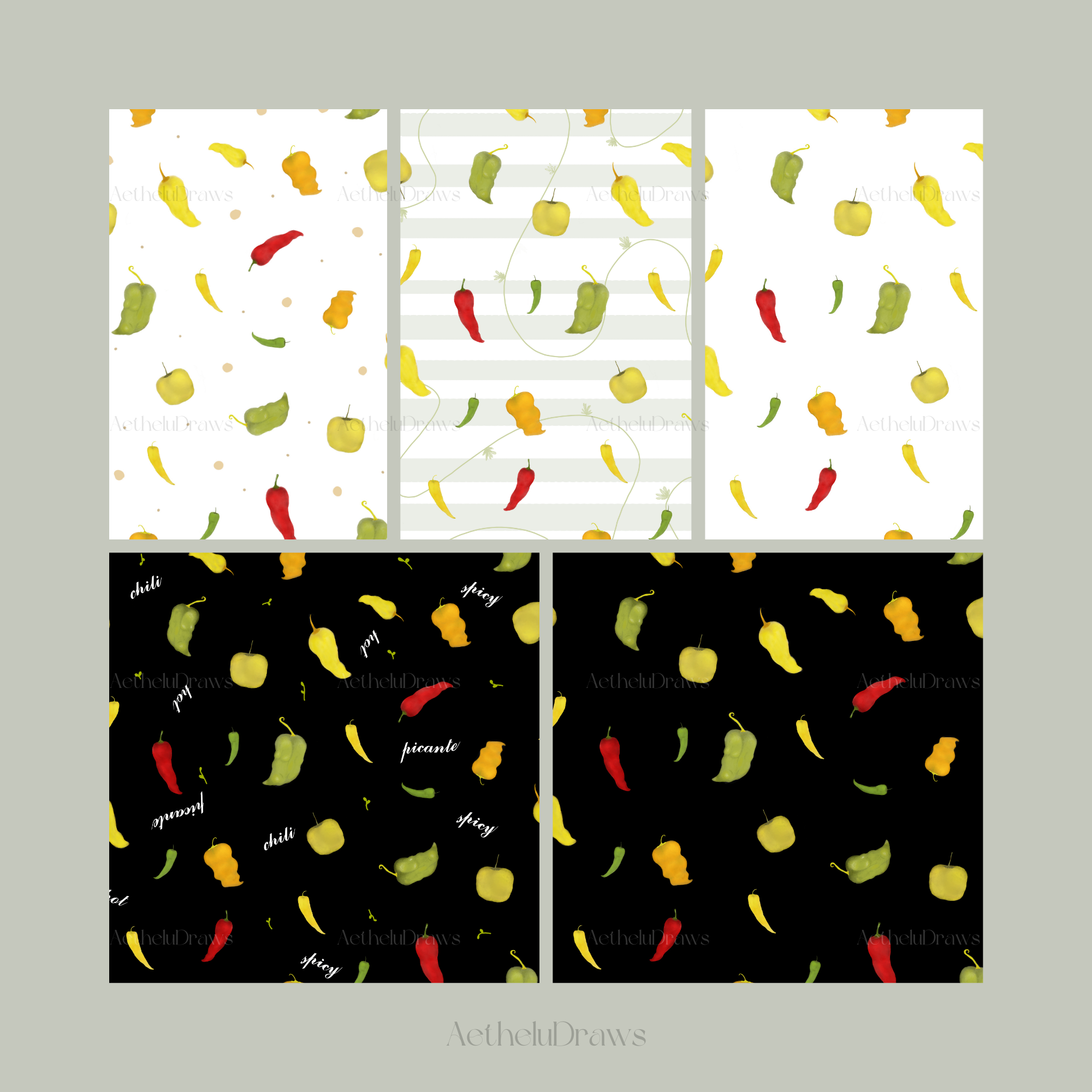 Chili Seamless Pattern Designs & Digital Papers Set Printable Papers ...