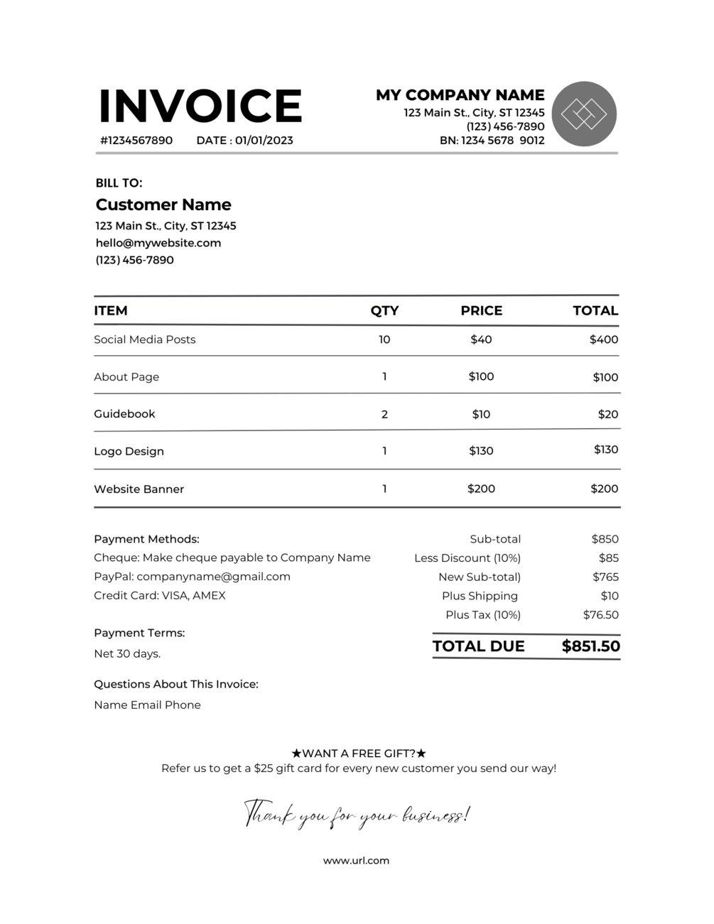 Invoice Template Canva Google Sheets Digital Download