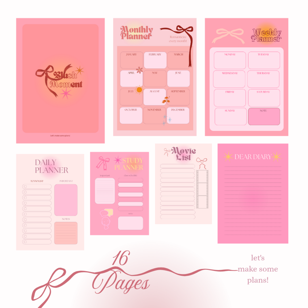 Simple coquette pink digital planner