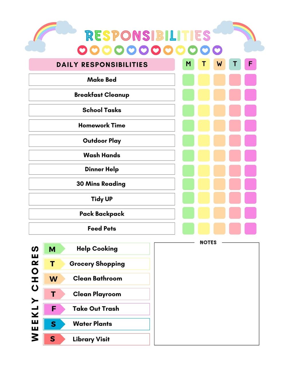Daily Responsibilities Charts for Kids (10-Page PDF)