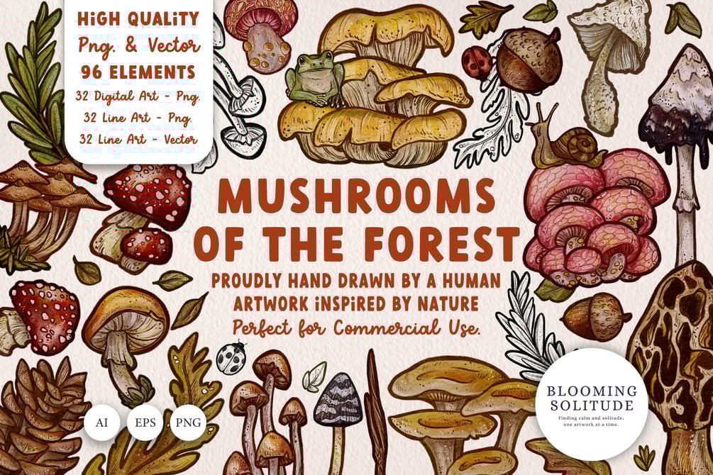 Mushrooms of the Forest Clipart Collection