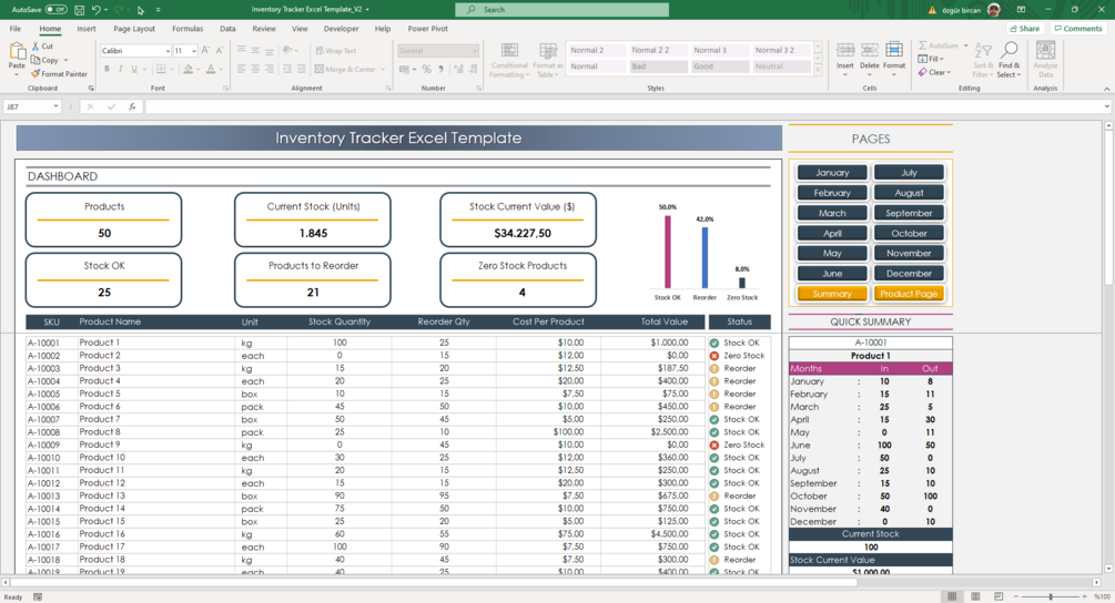 Inventory Tracker Excel Template: Stock Management Spreadsheet