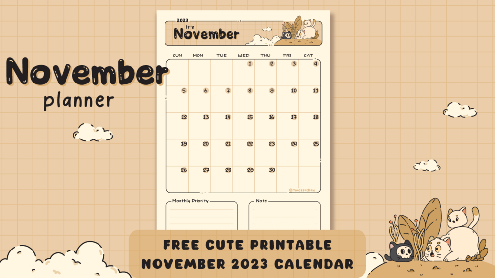 Free Cute Printable November 2023 Calendar