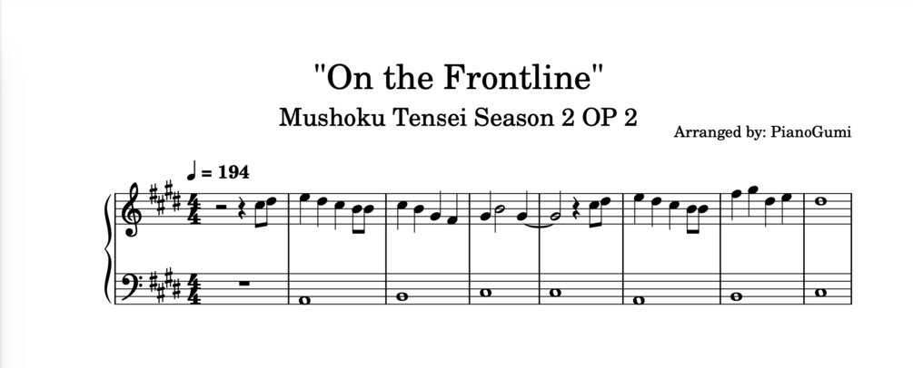Mushoku Tensei Season 2 OP 2 - "On the Frontline" - EASY Piano Sheet Music