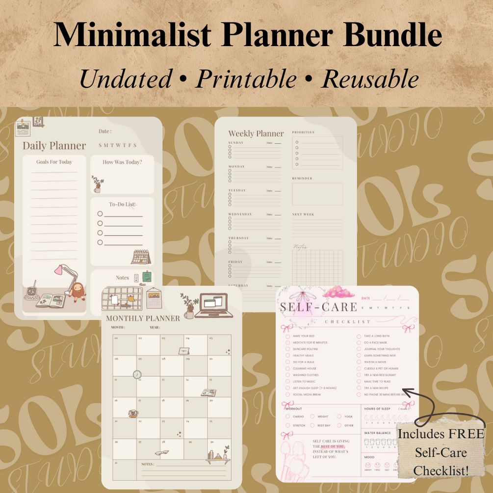 Minimalist Daily, Weekly & Monthly Planner Bundle | Undated Printable ...