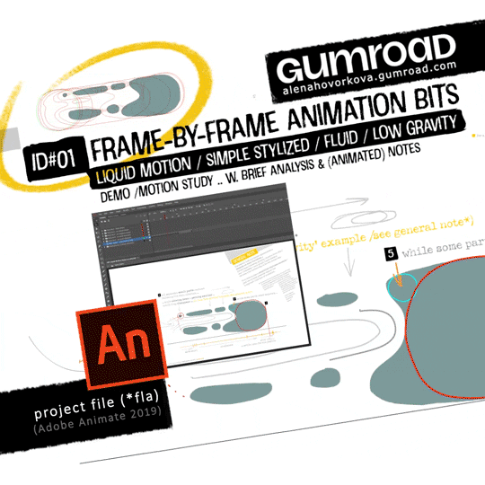 FRAME BY FRAME ANIMATION BITS /#01 /Simple Liquid Motion / Low gravity (*fla project file)