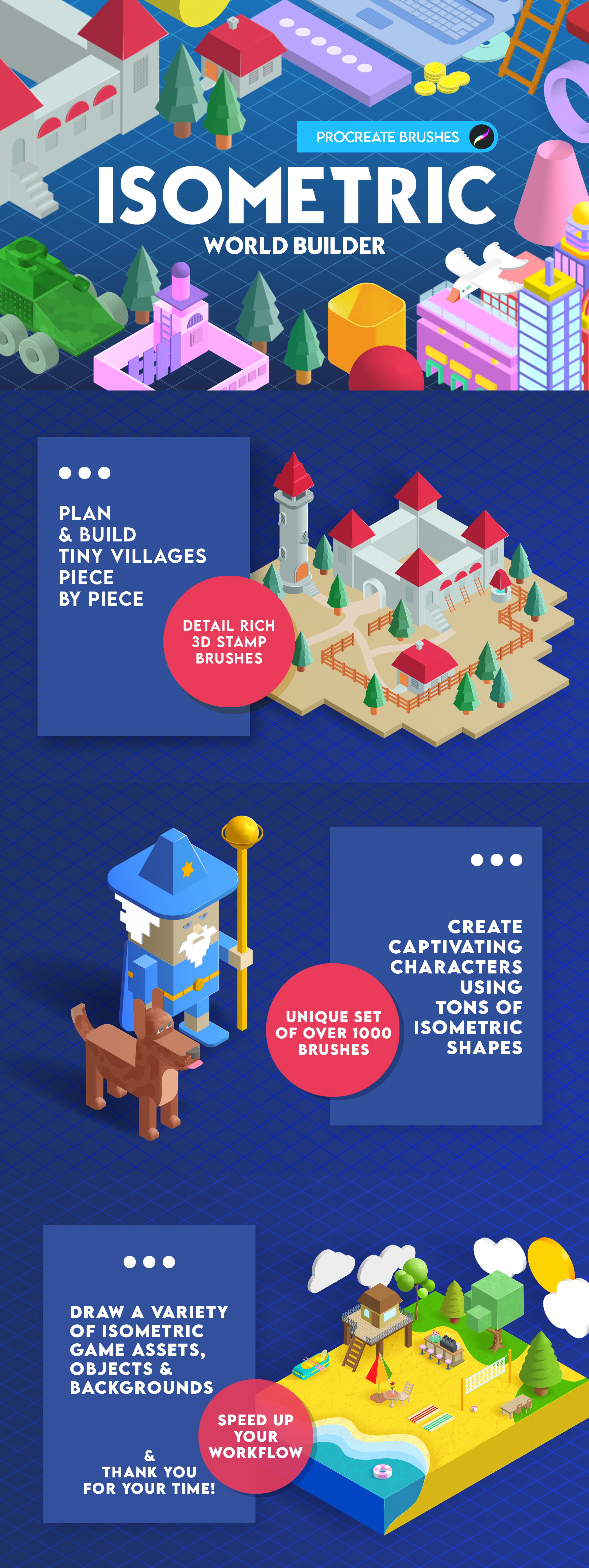 🖌️ NEW Isometric World Builder - 1300+ Procreate Stamp Brushes - Imre the BrushBoy