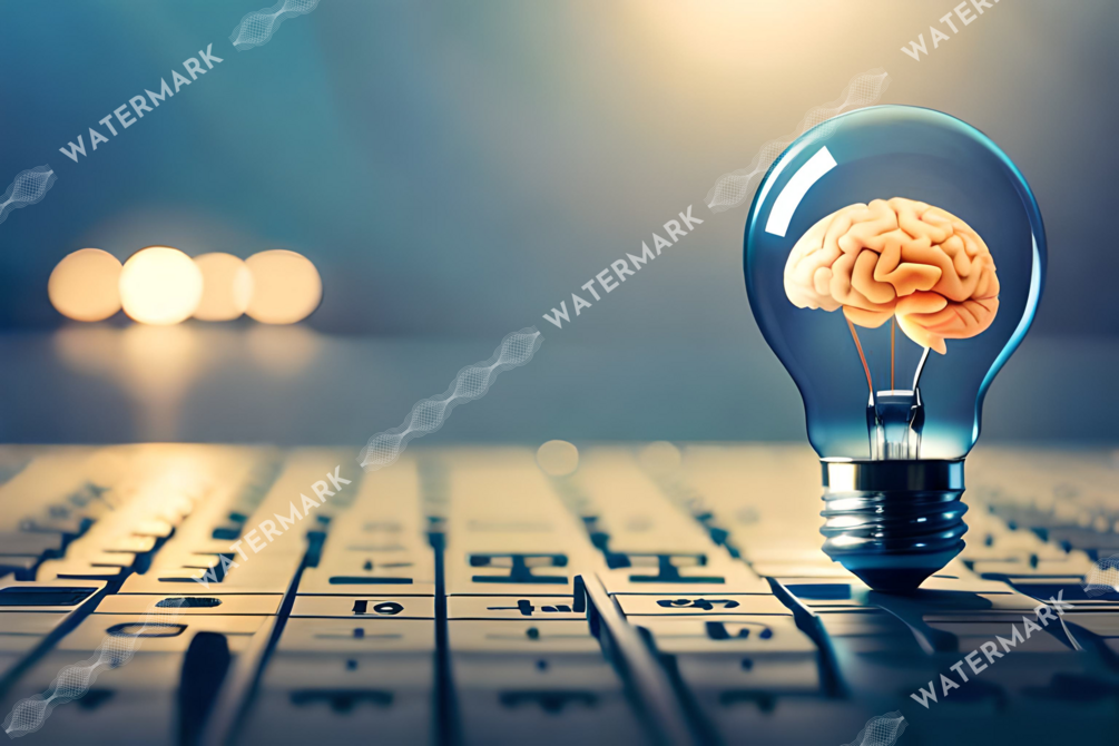 Luminary Brain Within the Glowing Bulb, Artificial Intelligence Concept