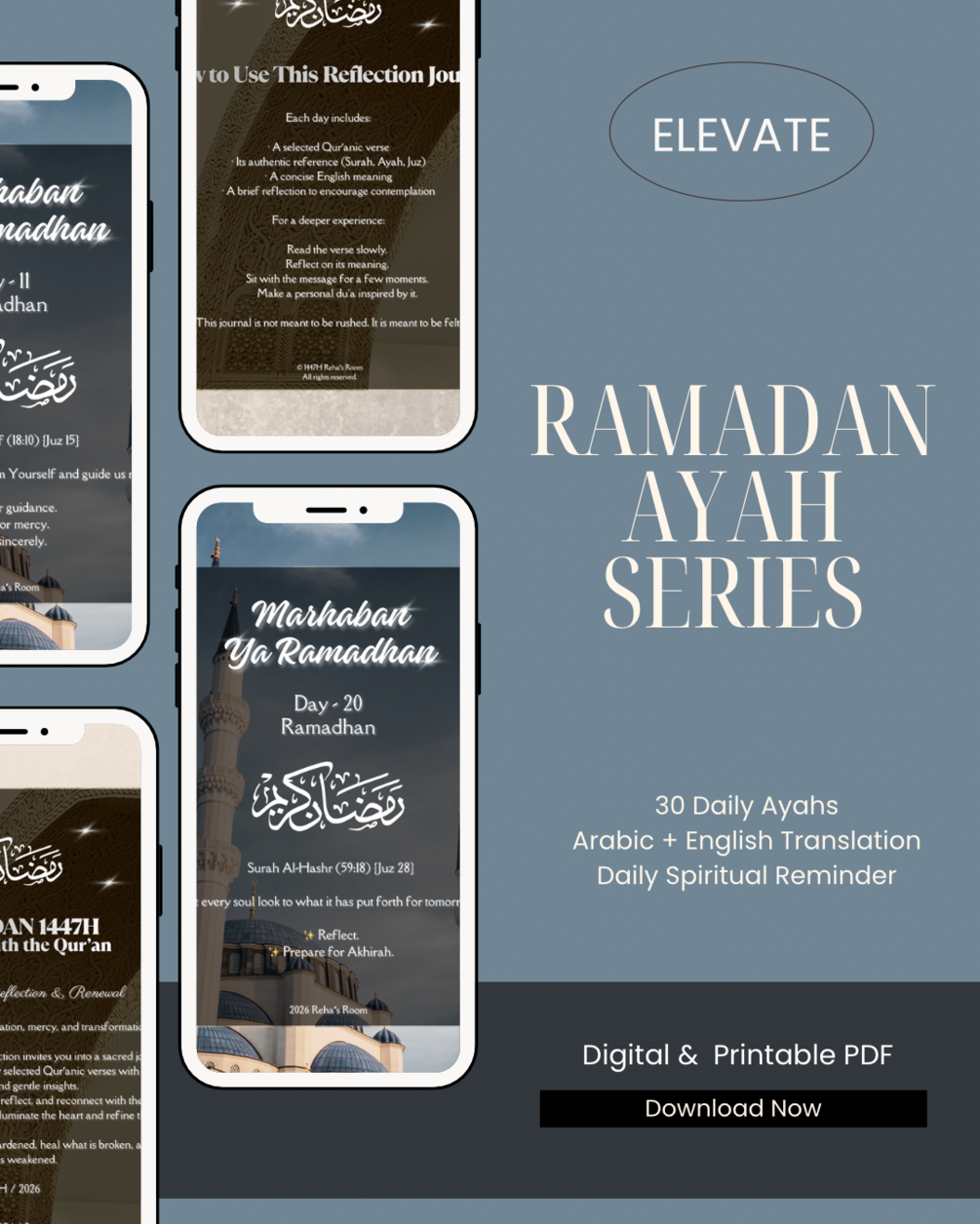 30 Days of Ramadan Ayahs | Daily Quran Reminder Printable (Digital PDF)