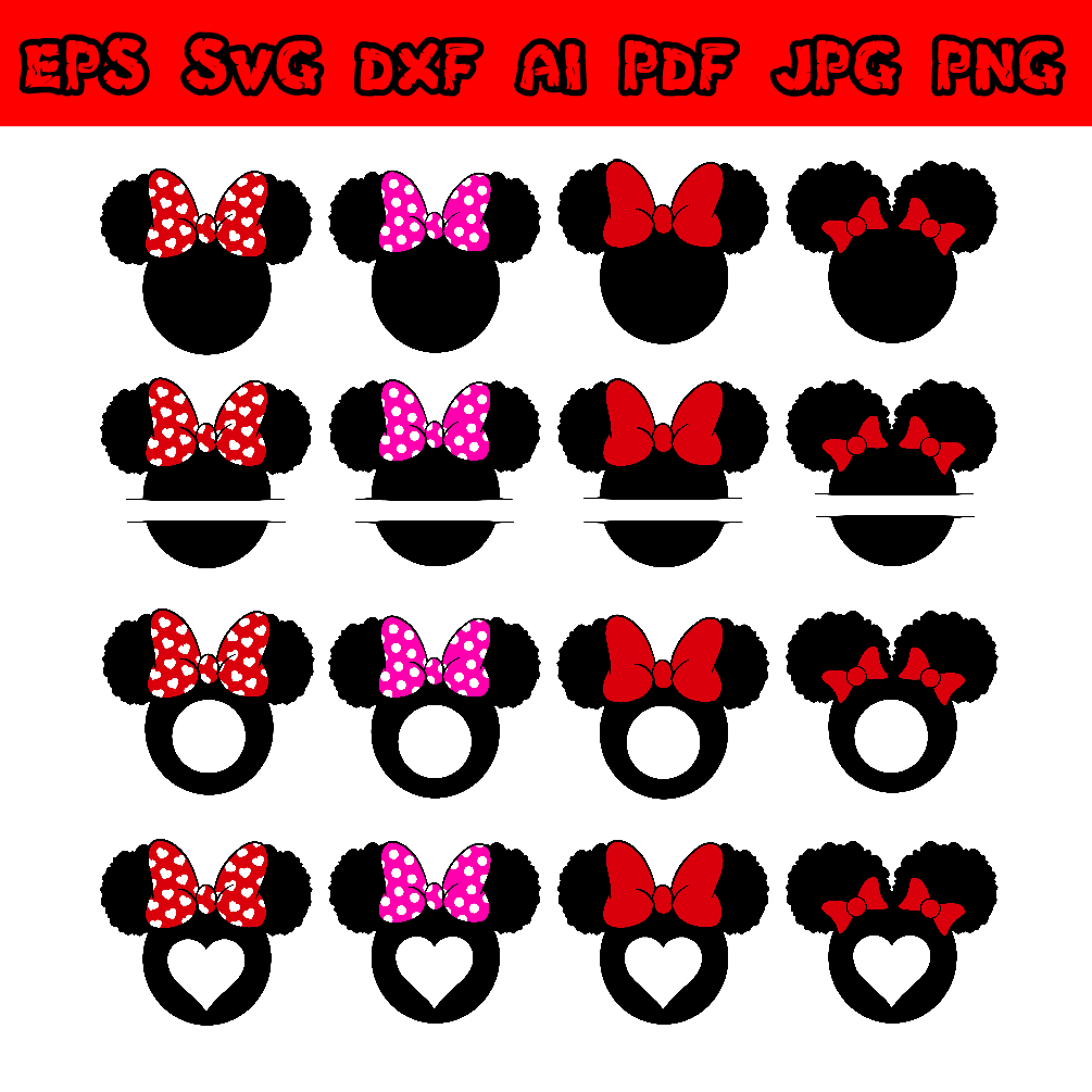 Afro Minnie Mouse Monogram - SVG DXF PNG JPG AI PDF EPS