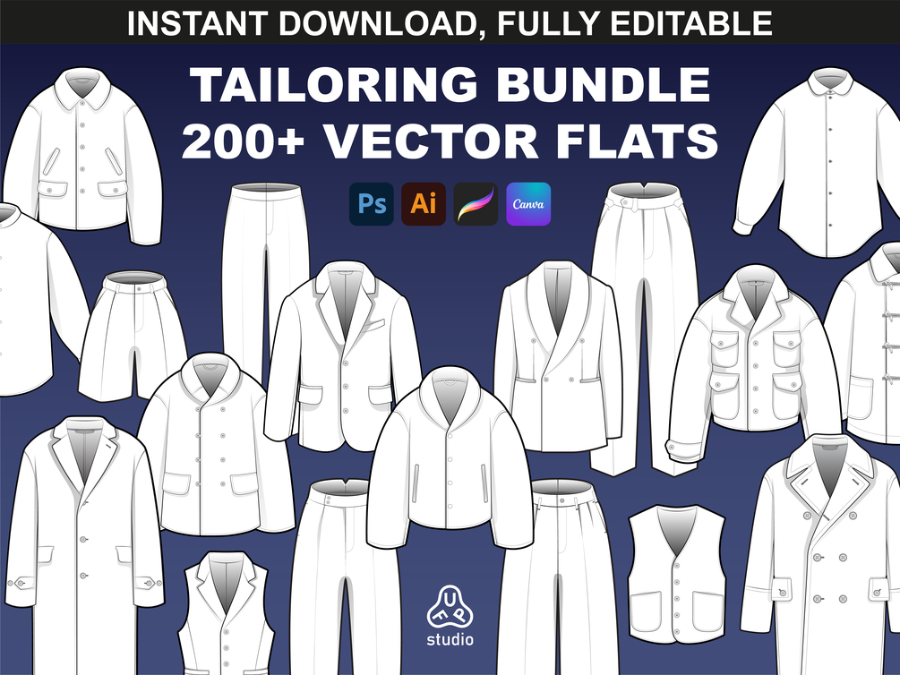 Tailoring Mockups Bundle for Clothing Tech Packs