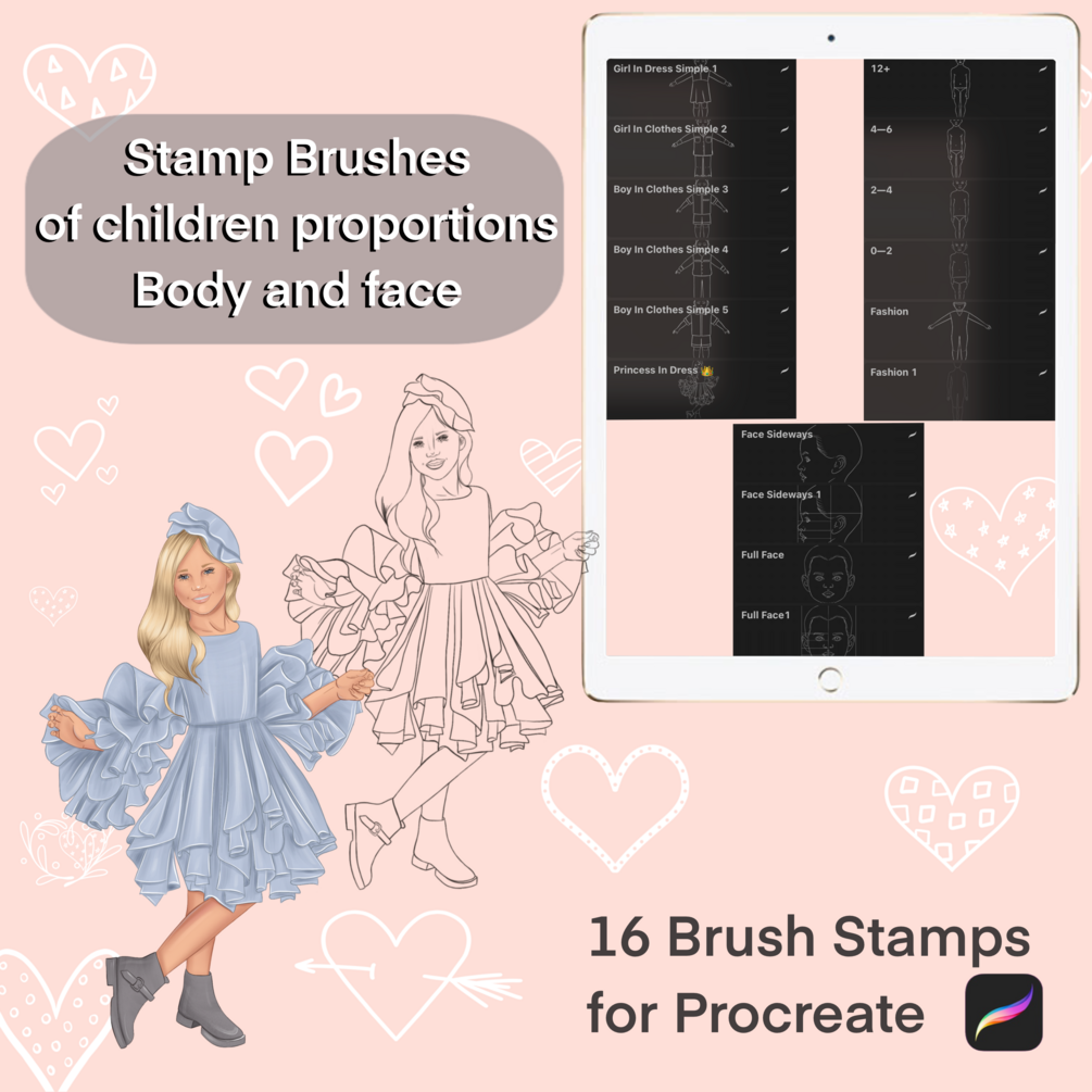 Fashion baby figure template stamps brushes for procreate