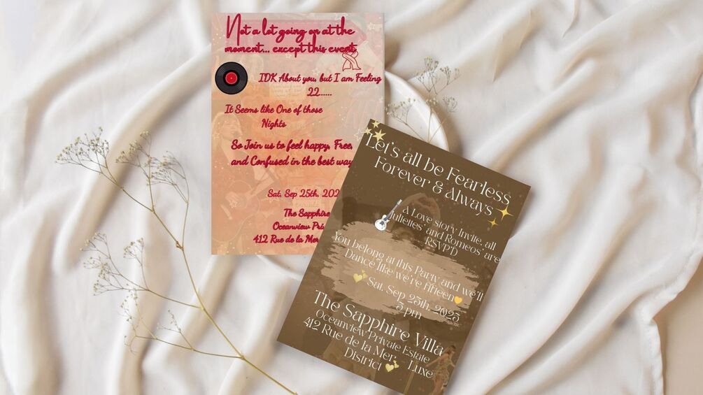 Taylor Swift Red & Fearless Era themed Invitations – Swiftie Party Duo ...