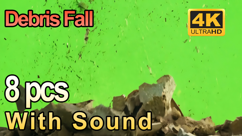 8 pcs Debris Fall Effect Videos - Sound Effect - Green Screen 4K
