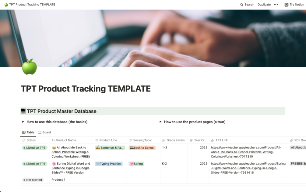 The Ultimate FREE TPT Product Tracker Notion Template for Sellers
