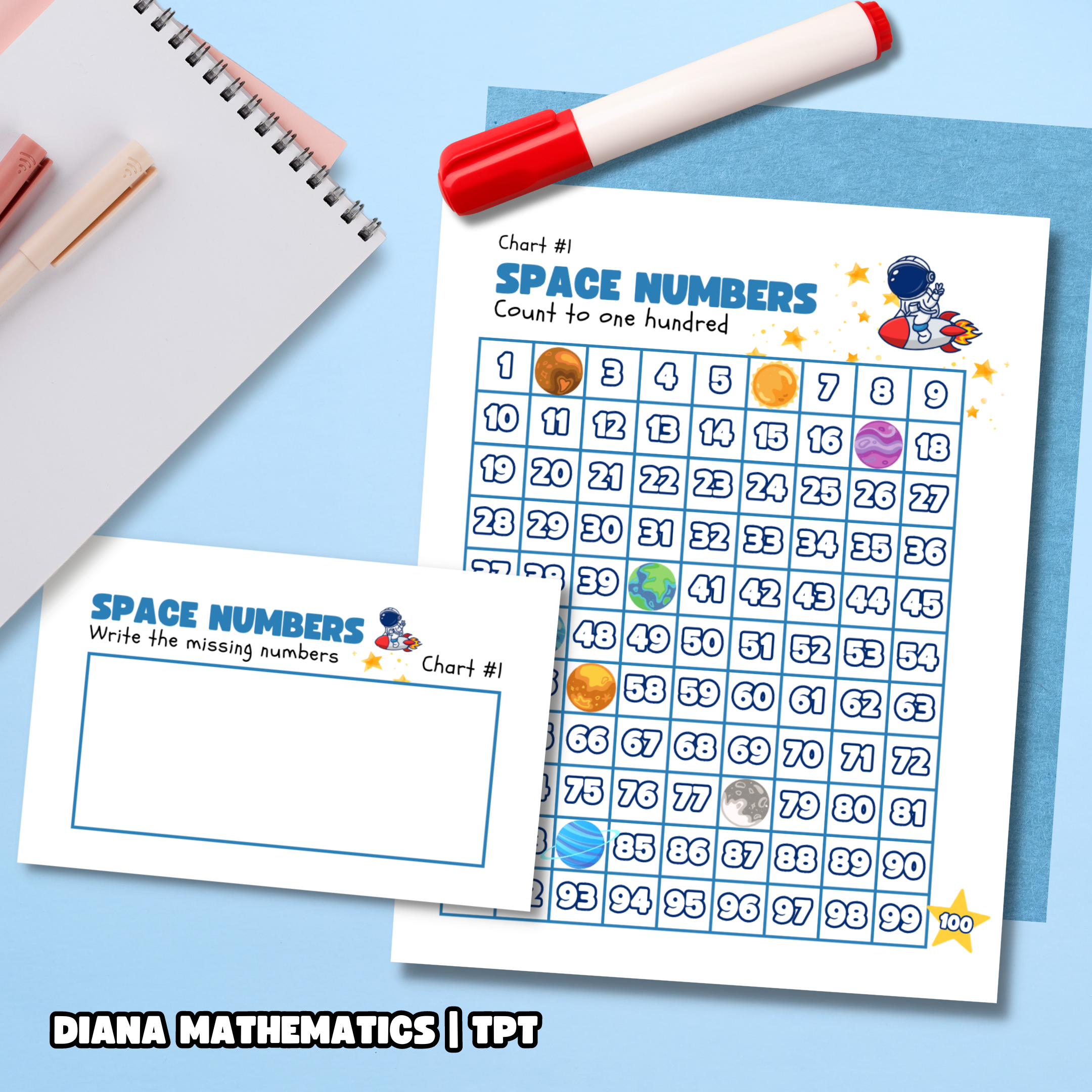 Space Missing Numbers to 100 | Counting & Finding Activity Pack ...