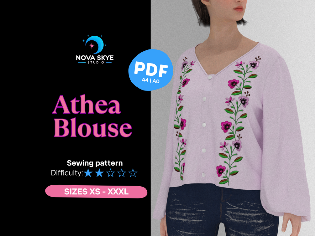 Athea Blouse Digital PDF Sewing Pattern for Women | DIY Button-Up Blouse with Shirred Sleeves ...