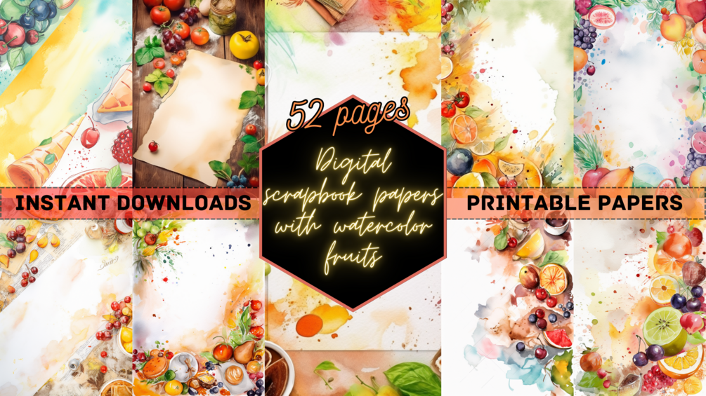 Biggest bundle of printable paper with watercolor fruits for ...