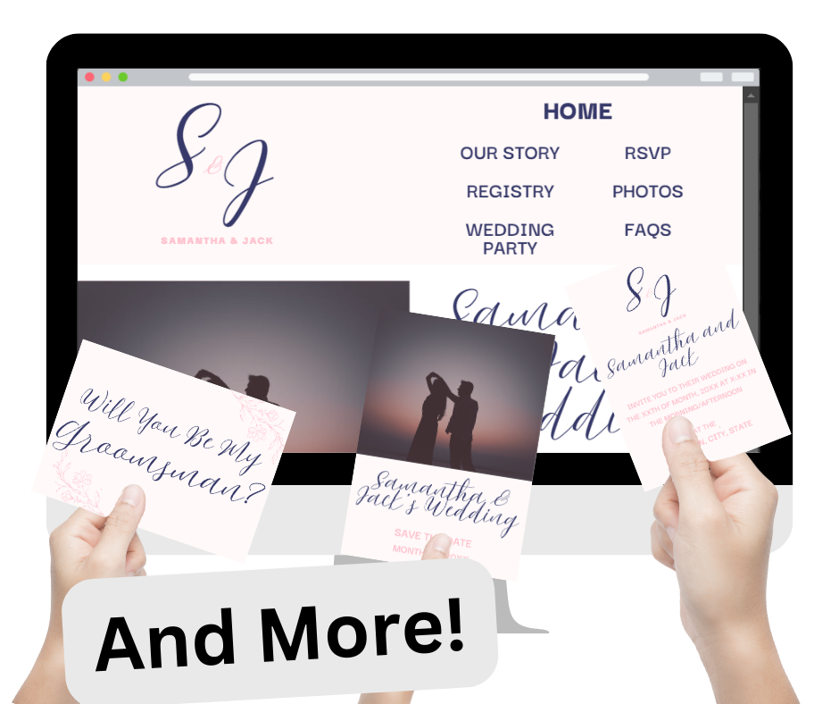 Video Tutorials Included! Navy and Blush Wedding Templates, Website ...