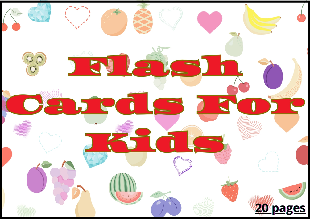 Colored educational cards of fruits in white, illustrative for kids!
