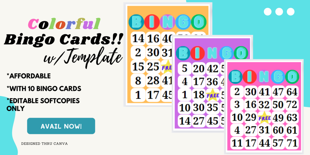 Editable Colored Bingo Cards