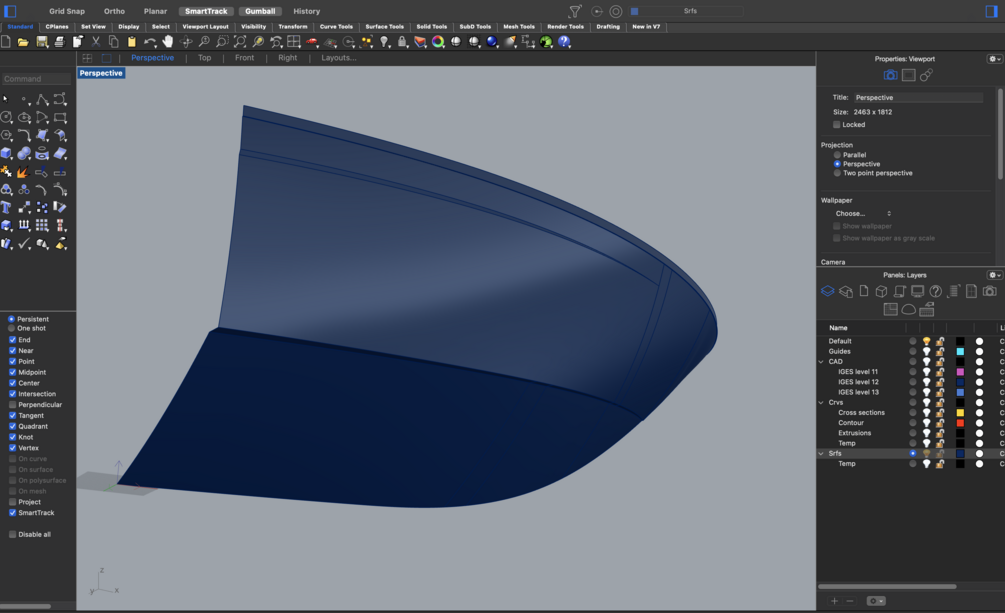 Rhino. Boat surface modelling II. Work file