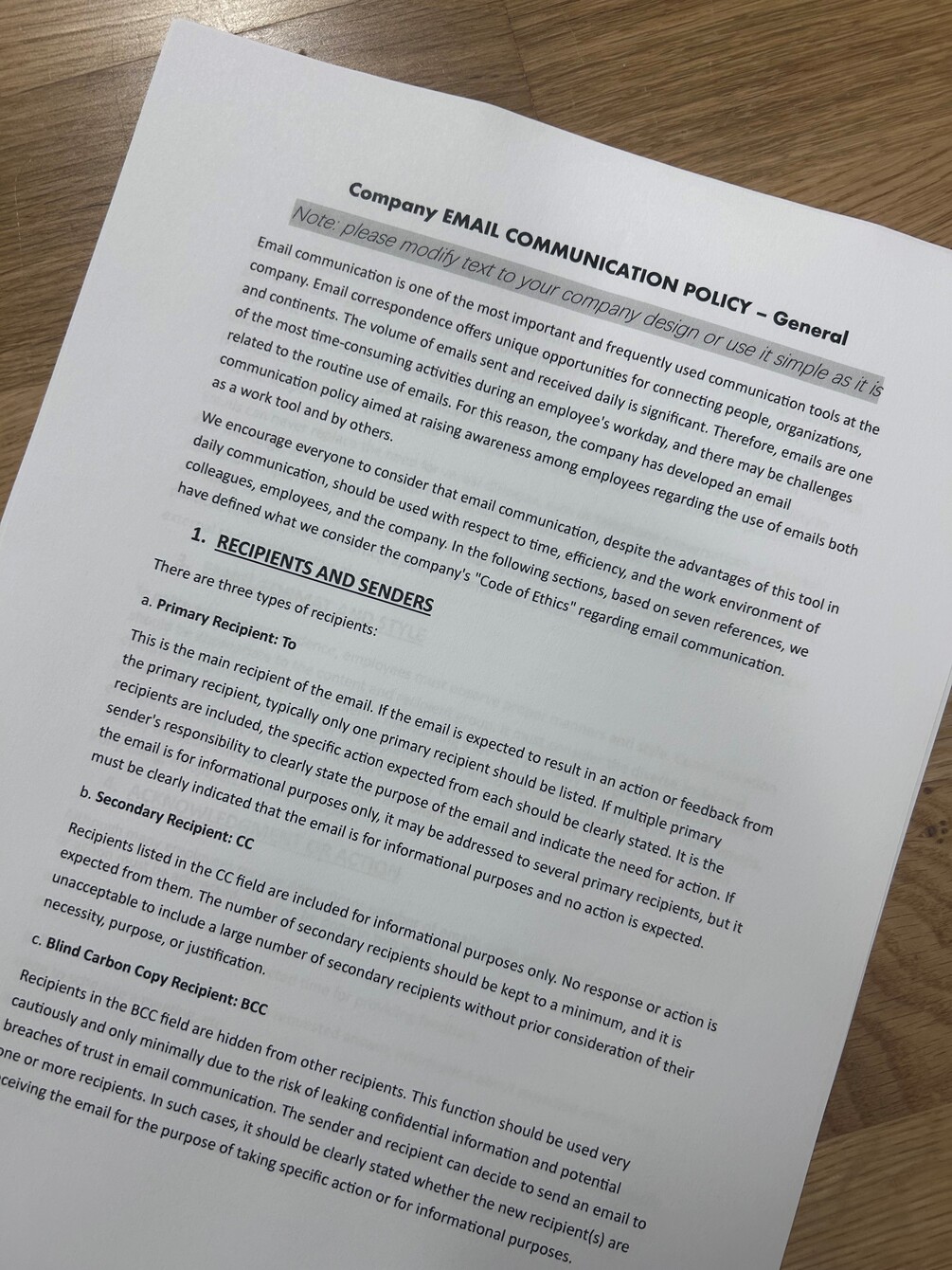 Professional Email Policy Template guide for company business : Boost ...