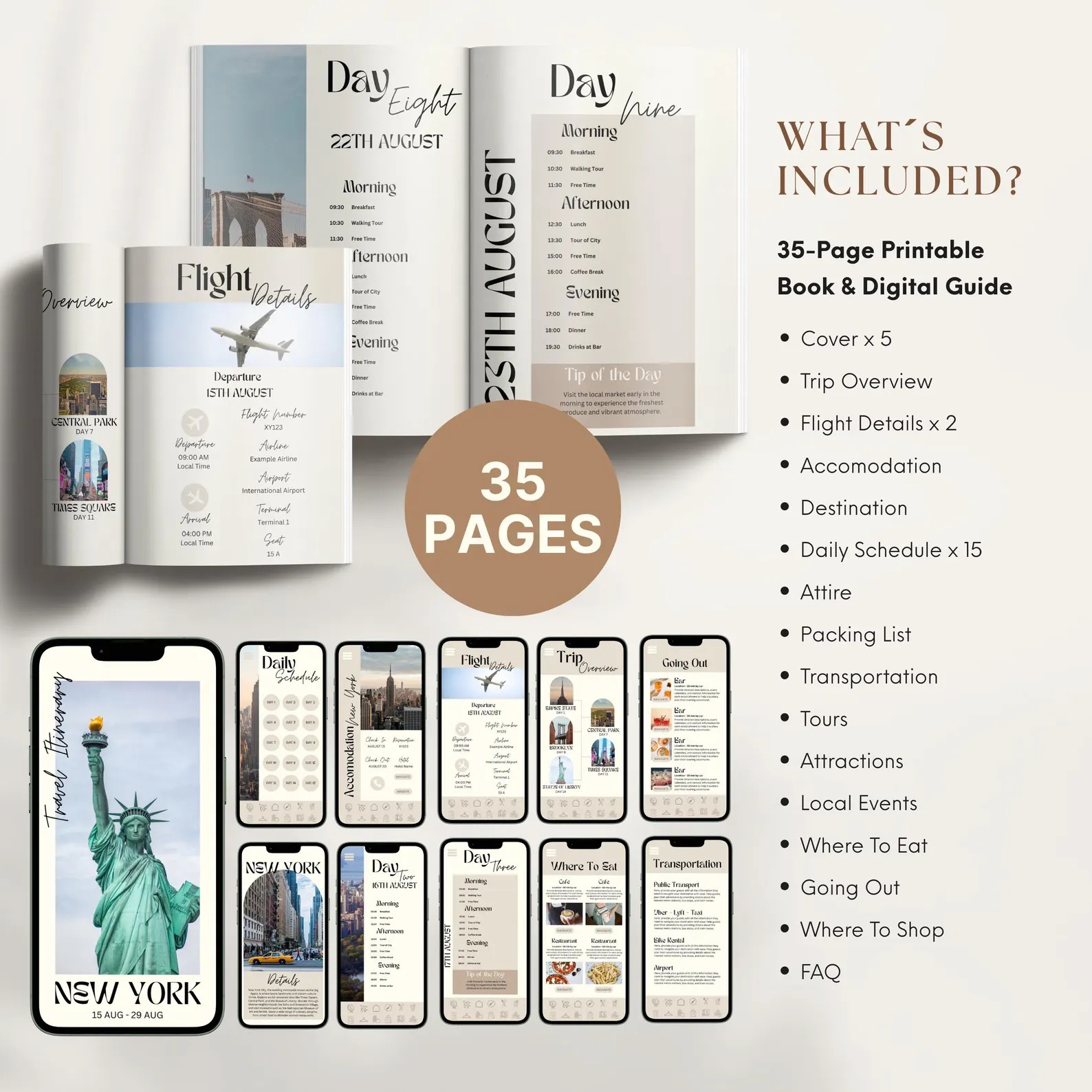 New York Travel Itinerary Editable Canva Trip Planner