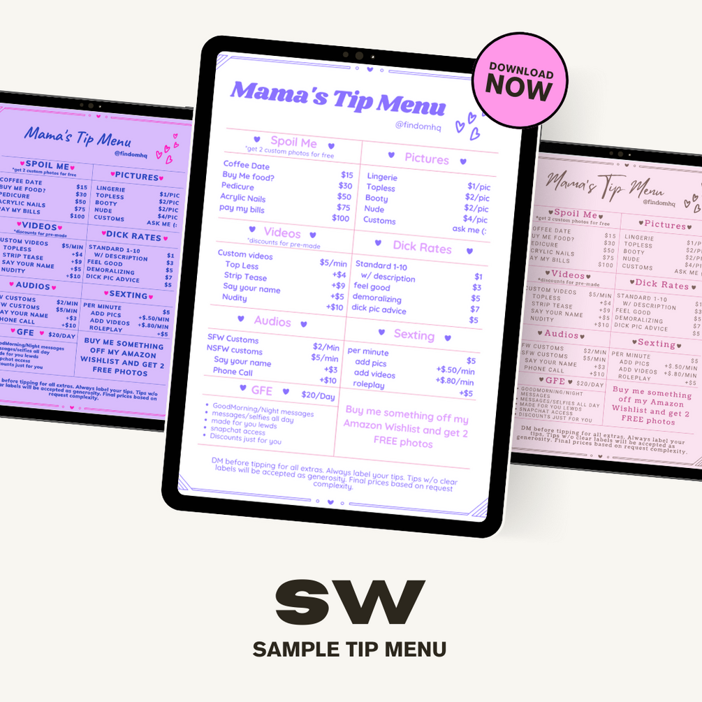 Sample Tip Menu 🌸