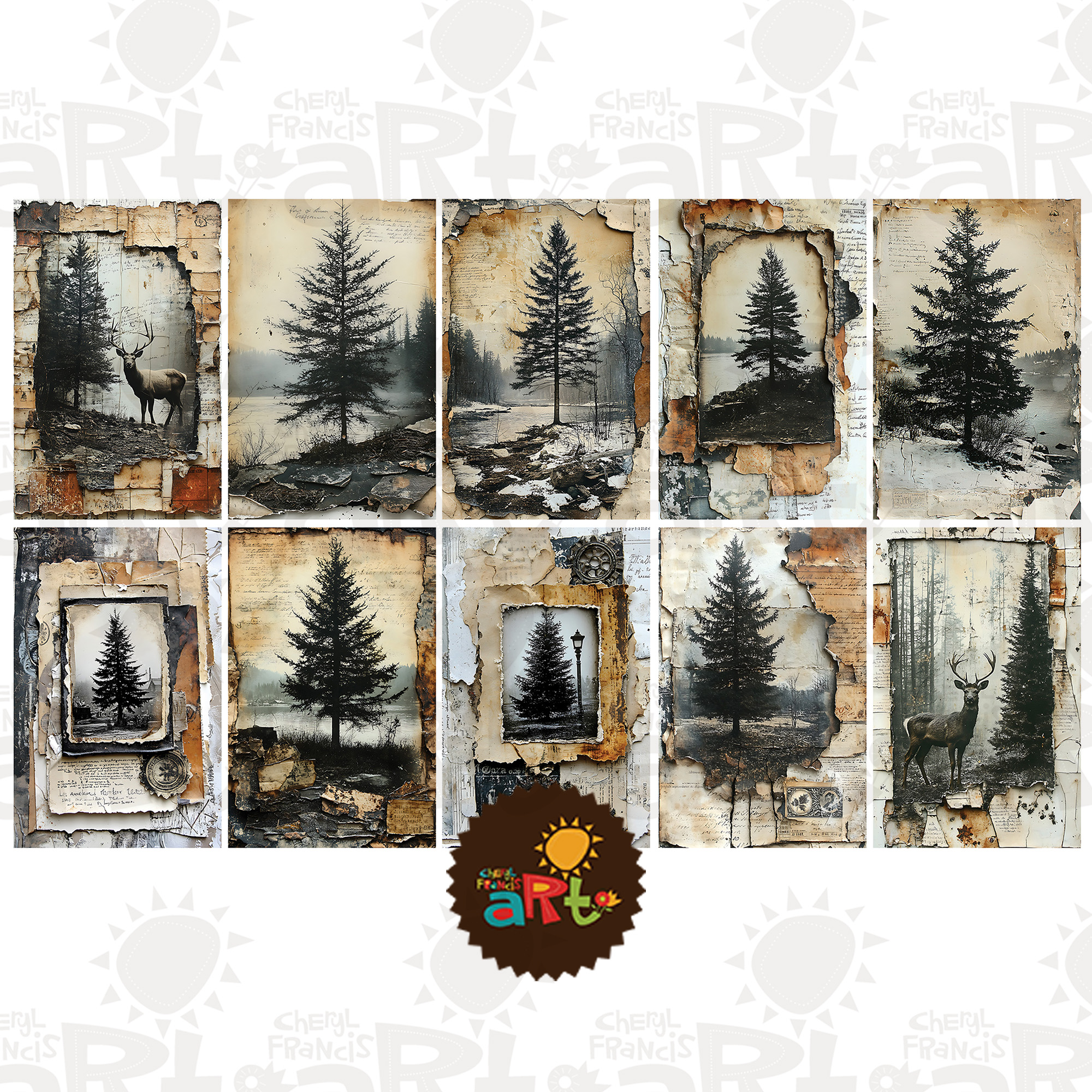 20 pc Outdoorsy Tree Assemblage Collage Art Paper Printable Junk ...