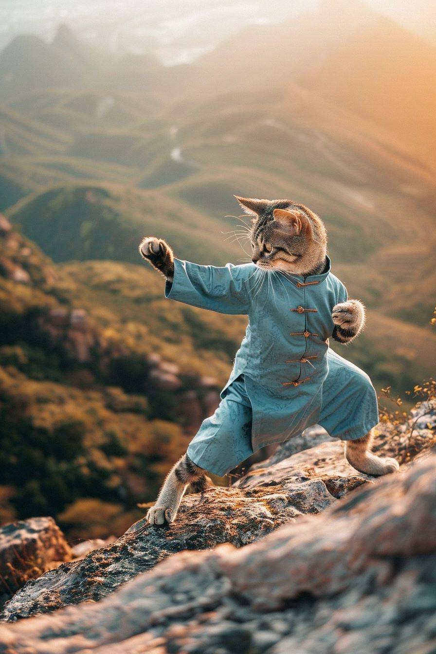 cat that wears indigo blue sleeveless qipao