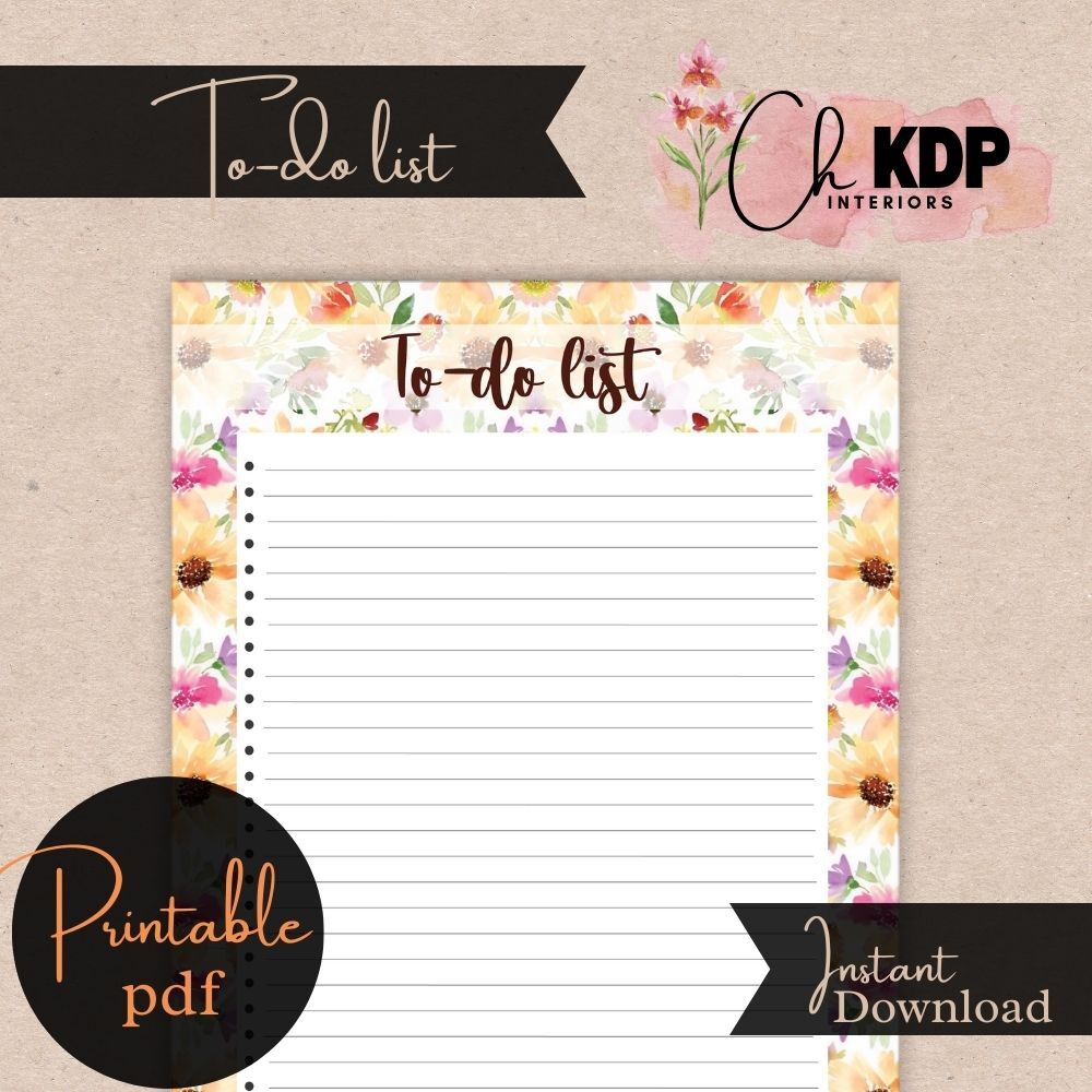"Printable floral To-Do List | A4 and A5 Sizes | Fillable & Editable PDF"