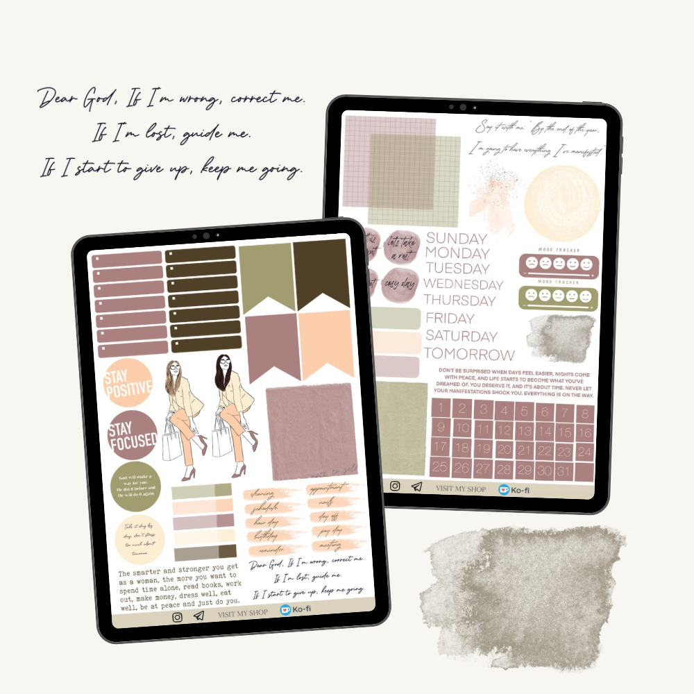 Note To Self stickers, GoodNotes & PNG