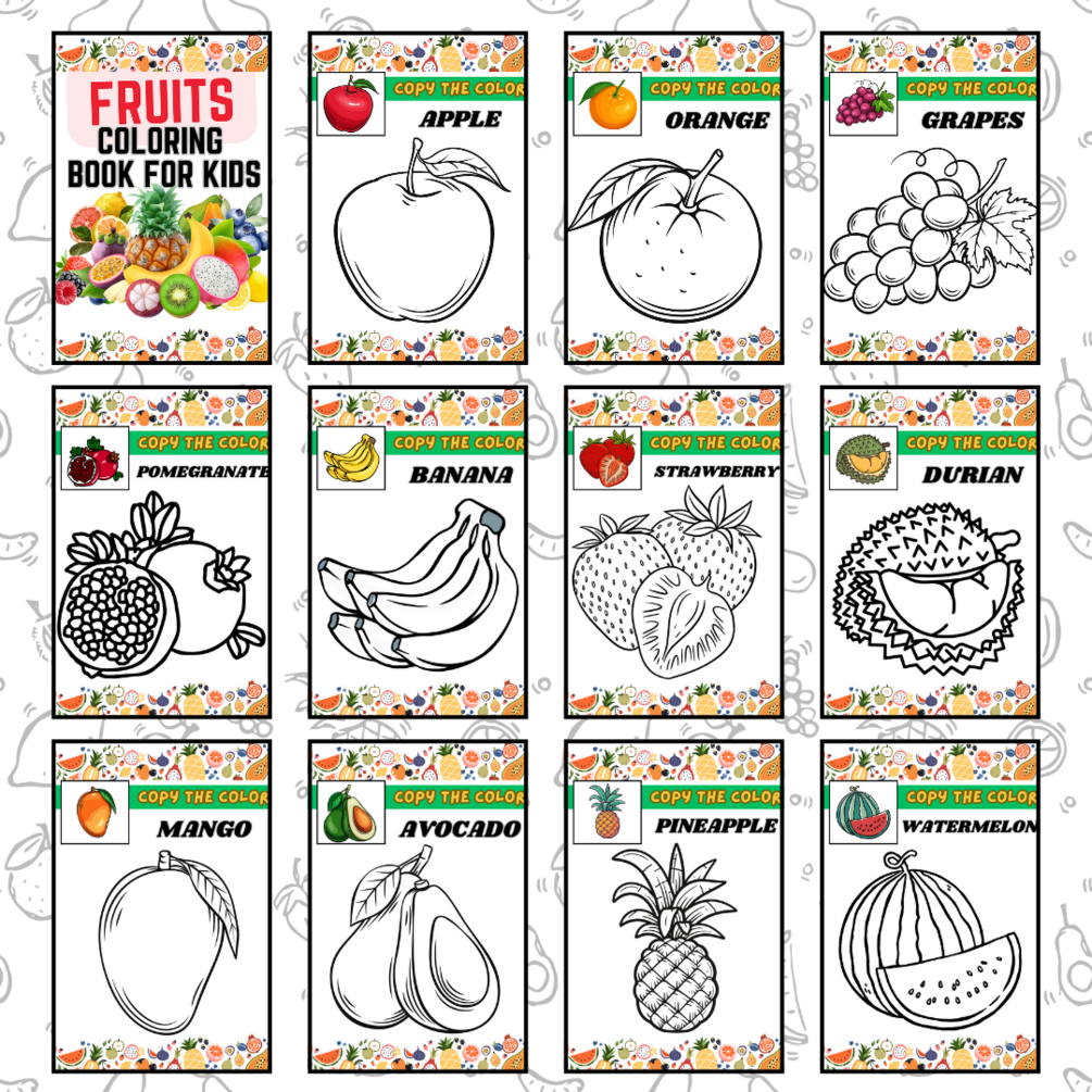 Fruits Coloring Book For Kids