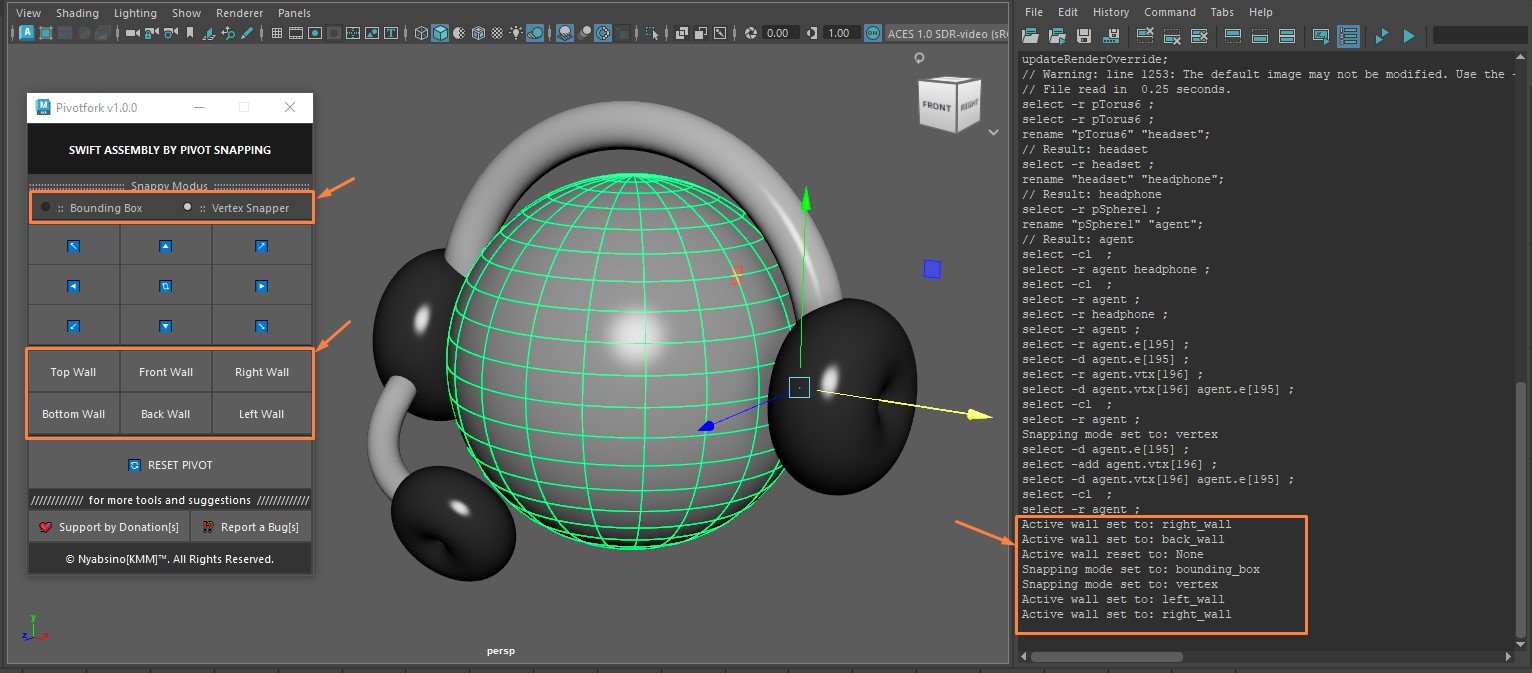 Pivotfork—Swift Assembly by Pivot Snapping / Robust Gizmo Positioning tool for Autodesk Maya