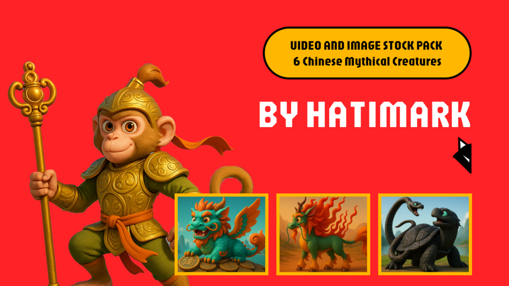 VIDEO AND IMAGE STOCK PACK - 6 Chinese Mythical Creatures