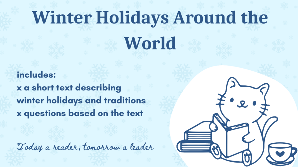 Winter Holidays Around the World Reading Comprehension Worksheet | ESL ...