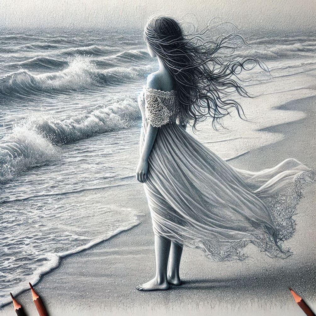 ️🌊 Serenity by the Sea: A Pencil Drawing of Tranquil Beauty 🌅