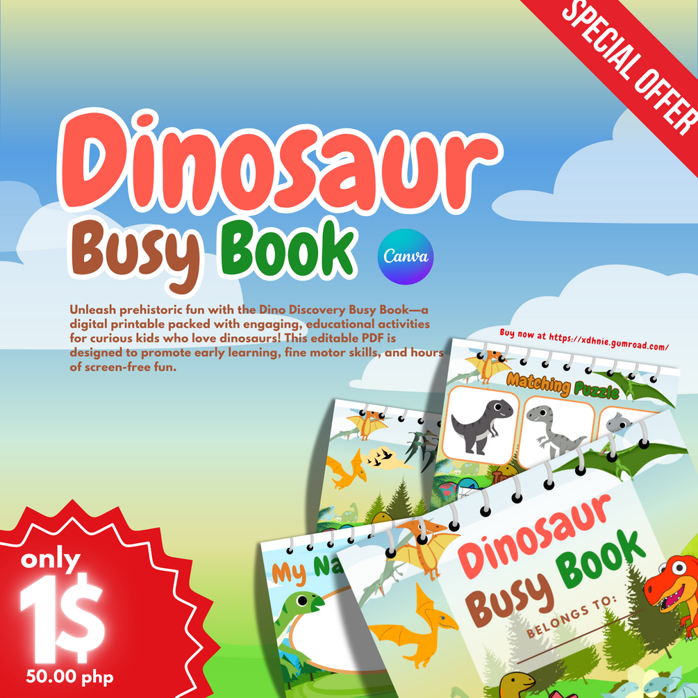 🦕 Dinosaur Busy Book (A4 Size | 29.7 x 21 cm | Digital & Fully Editable)