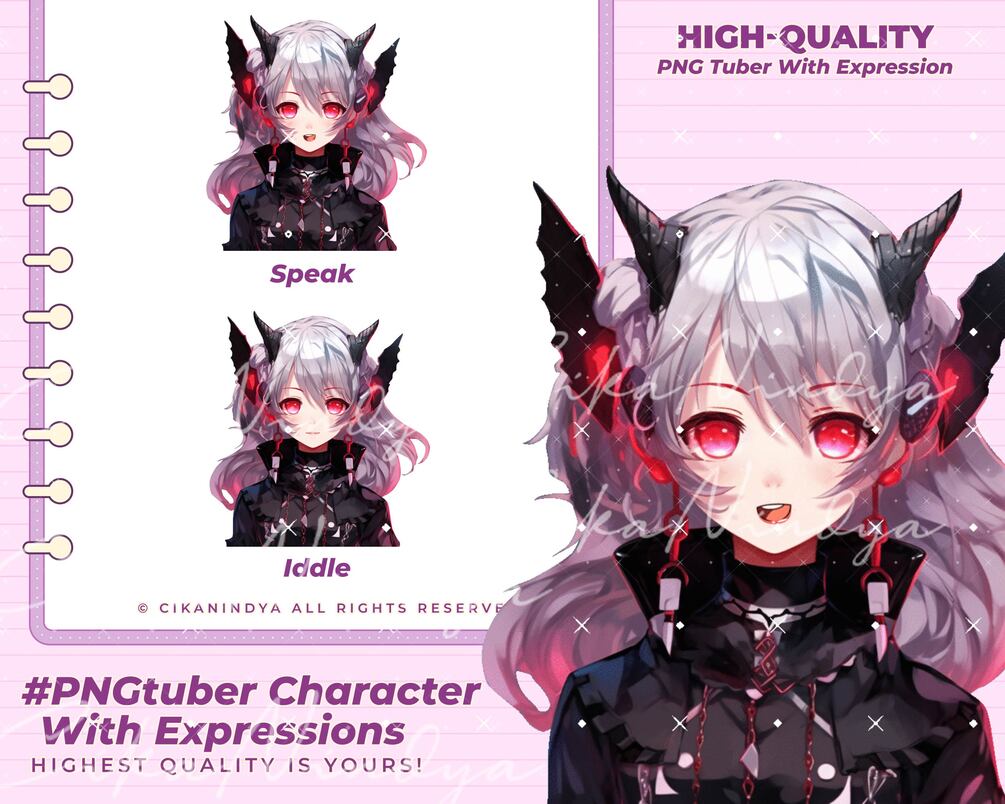 PNG Tuber | Streamer's PNG Tuber Character Purple Hair with Horn ...