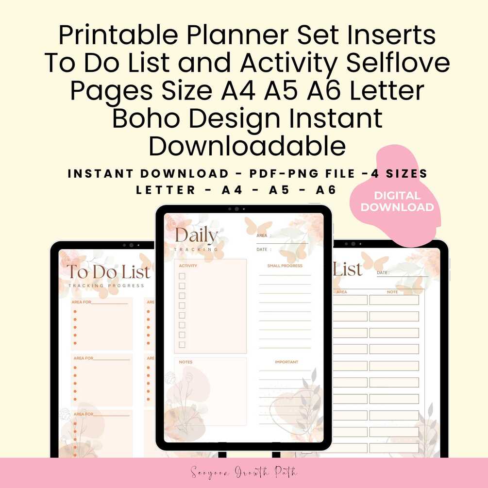 Printable Planner Set Inserts To Do List and Activity Selflove Pages ...