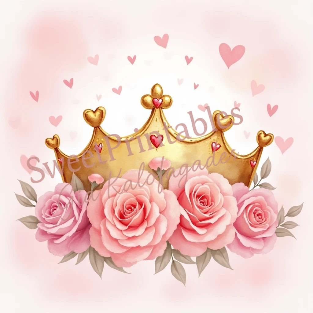 Product Title: Princess Crown & Roses Printable Wall Art | SweetPrintables
